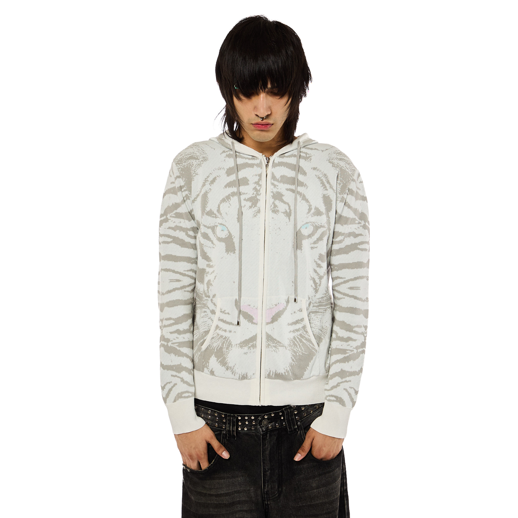 White Tiger Knit Hoodie – HeavenSent